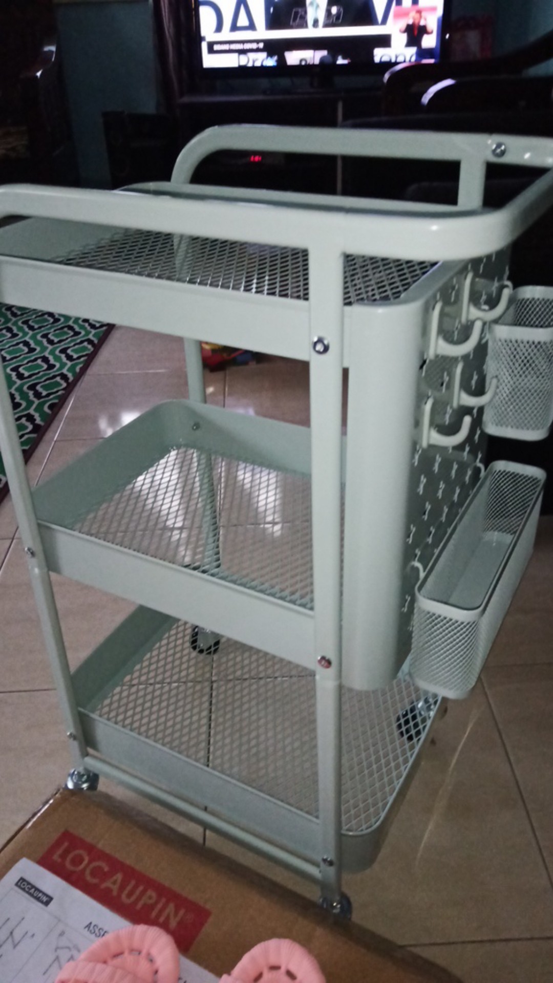 Locaupin Metal 3 Tier Trolley Storage Racks Office Shelves Book ...