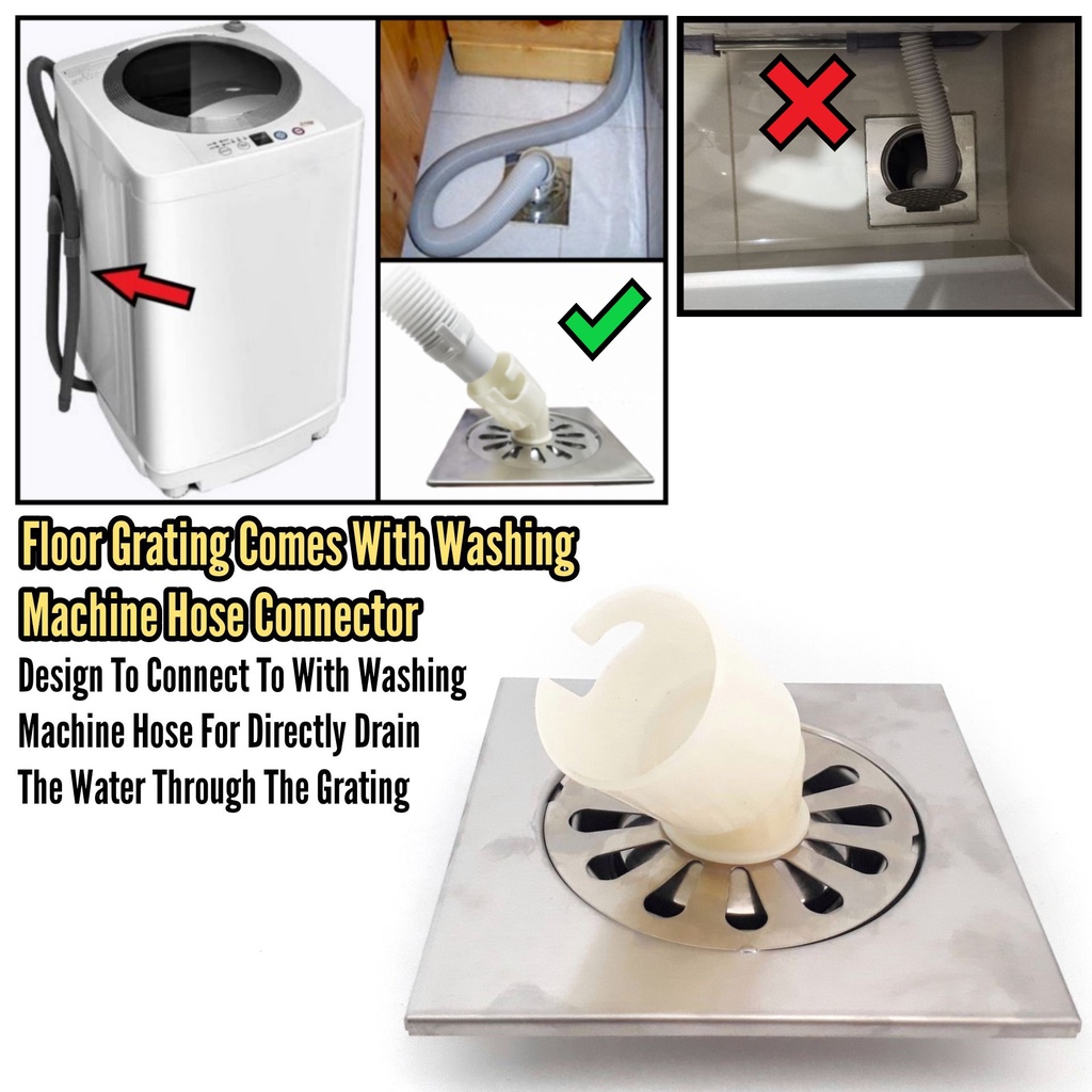 6INCH X 6INCH STAINLESS STEEL FLOOR GRATING WITH WASHING MACHINE HOSE ...