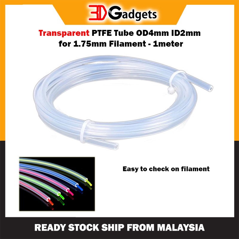 Transparent PTFE Tube OD4mm ID2mm for 1.75mm Filament - 1meter for 3D ...