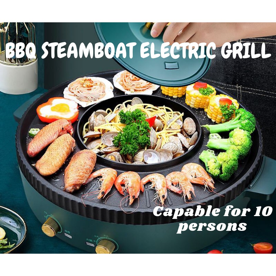 2 in 1 BBQ Steamboat Combination Non Sticky Grill Large Size BBQ Pot ...