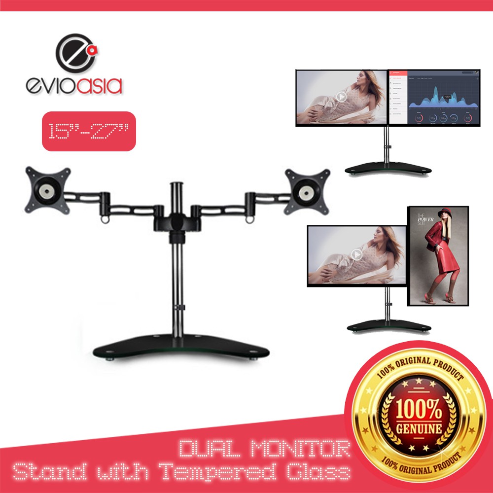 Ergonomic Dual Monitor Arm Stand with Tempered Glass 15 - 27 inch ...