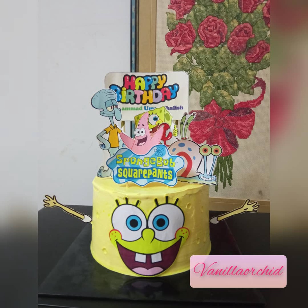 hari jadi topper cake spongebob happy birthday topper cake hiasan kek ...