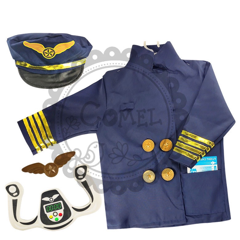Comel Children Pilot Costume Suit Role Play Kids Air Force Professional ...