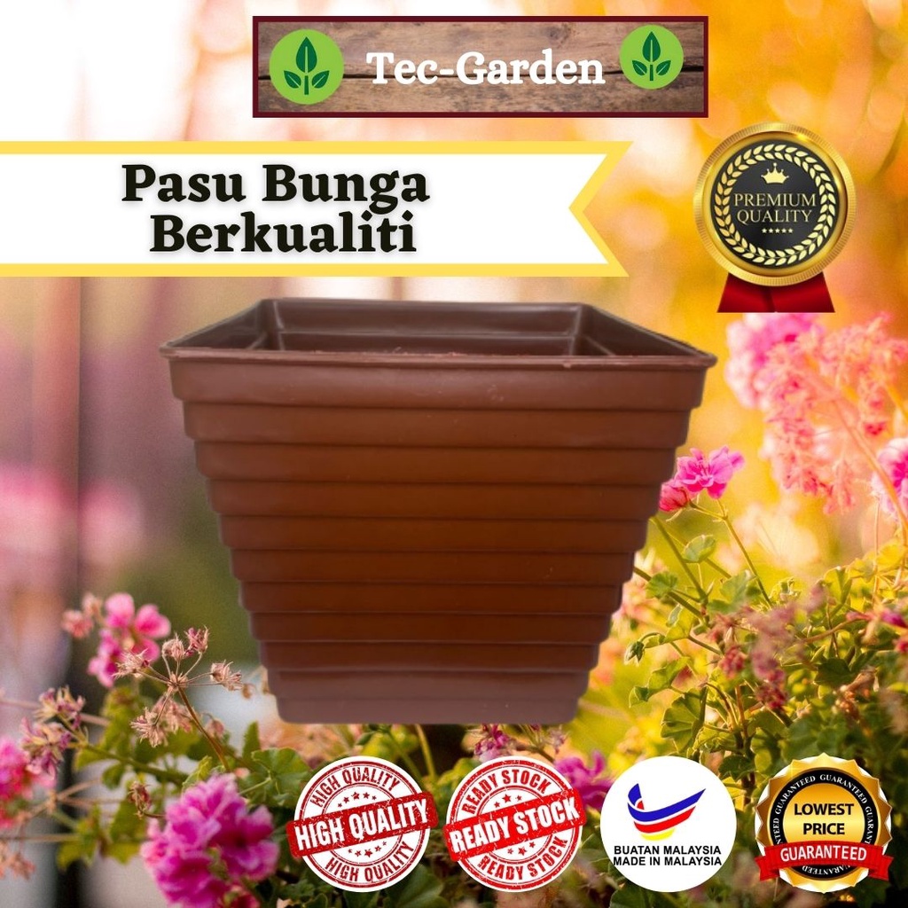 Brown Square Plastic Flower Pot// Pasu Bunga Plastik Segi Empat Yang ...