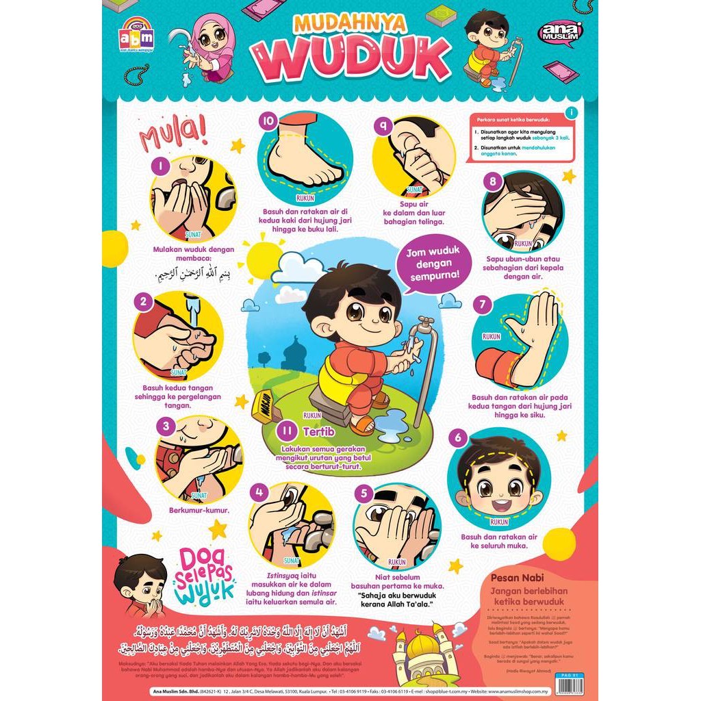 Poster alat bantu mengajar panduan mudahnya wuduk (lelaki) | Shopee ...