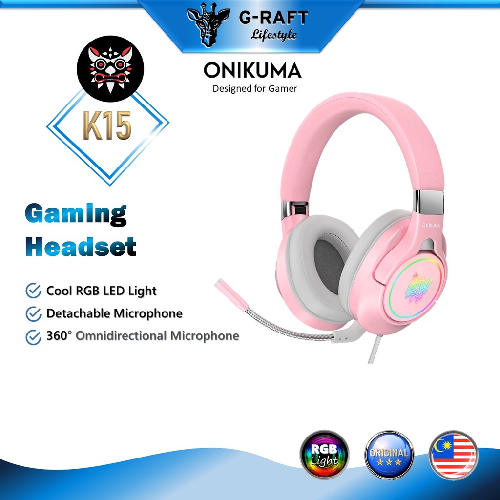 ONIKUMA K15 Pink Headset Cutie Gaming Headphones Bass Stereo with ...