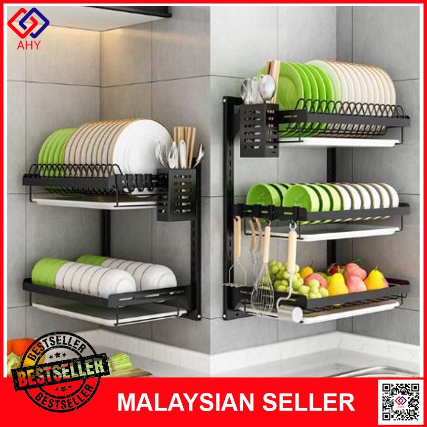 Rak Pinggan Besi Stainless Dinding Table Top Rak pinggan 3 Tingkat ...