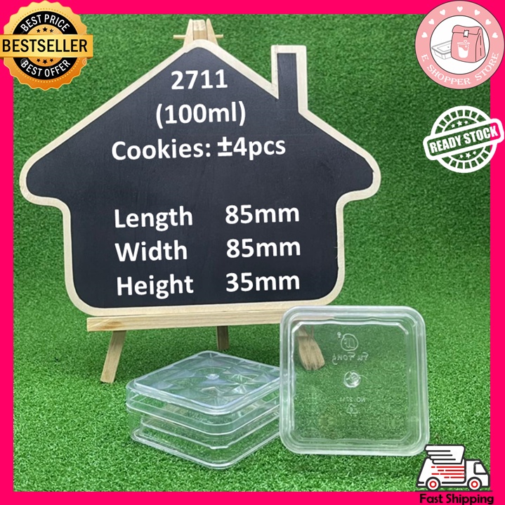 2711 PS #1pcs Square Transparent Plastic Food Container Balang Bekas ...