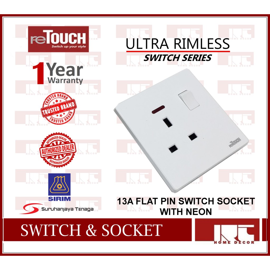 Retouch ultra rimless 13a flat pin switch socket frameless switch ...