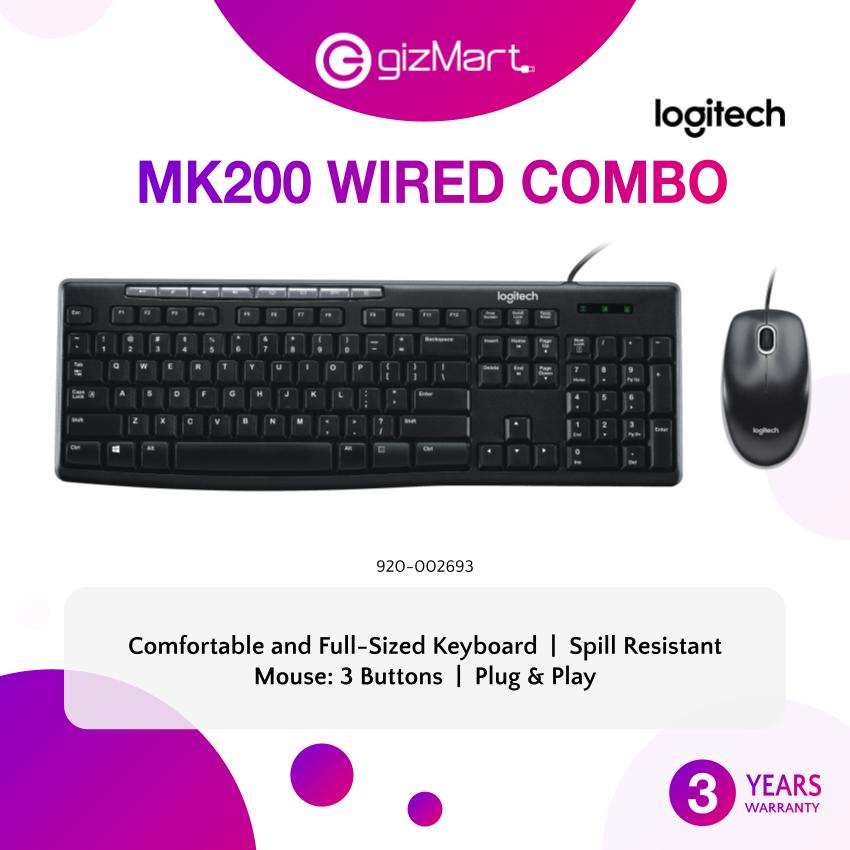 Logitech Corded Keyboard And Mouse Combo Mk200 With Media Keys Plug