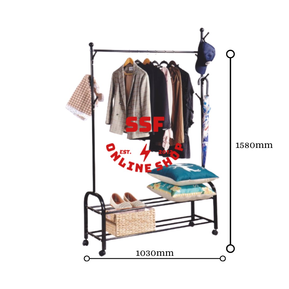 Sturdy Clothes Hanger with roller/Rak Besi Sangkut Pakaian Baju Pakaian ...