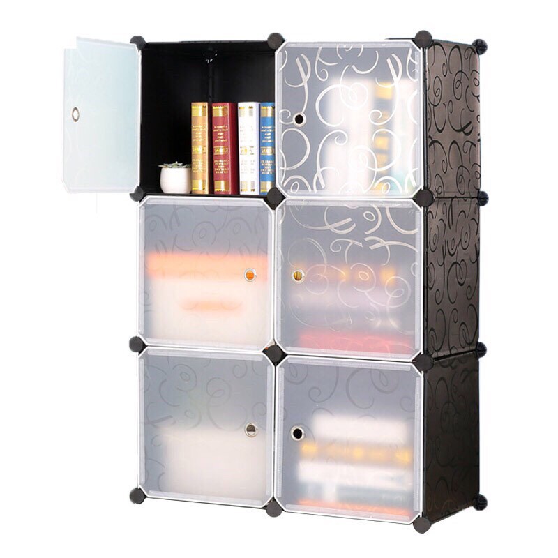 Wardrobe Cabinet Almari Rak 6 Cubes Black Stripes DIY Clothes Organiser ...