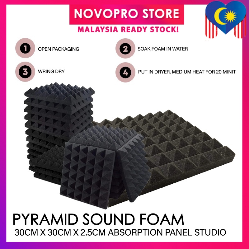Novopro Pyramid Soundproof Foam 30cm x 30cm x 2.5cm Absorption Panel ...