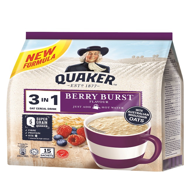 Quaker oat cereal drink 3in1 berry burst 15's x 30g | BeeCost