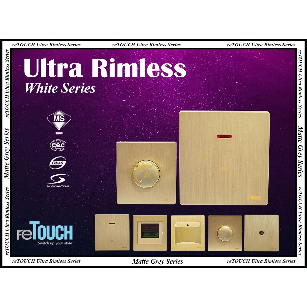 reTOUCH Ultra Rimless - Texture Gold Series Double Pole Switch | Shopee ...
