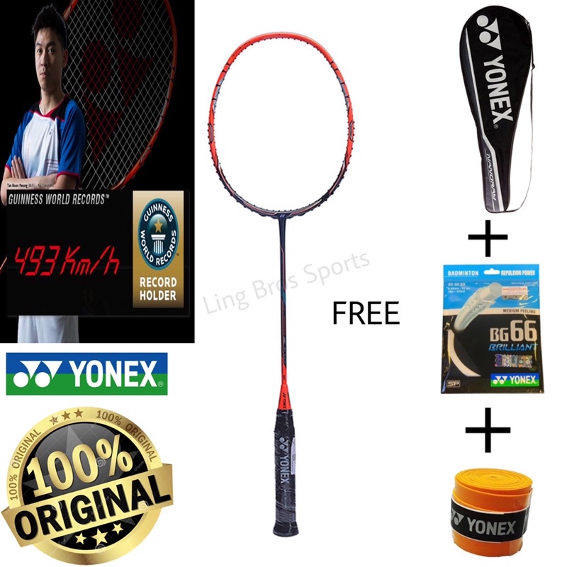 Yonex Nanoray Z Speed Orange 3UG5 *FREE (Yonex BG 66 Brilliant String + Yonex AC102EX Overgrip ...