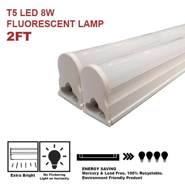 LEDEON T5 LED 8W LAMP 2ft / LAMP COMPLETE WITH ALUMINIUM ALLOY FITTING 2ft ( COOLWHITE ...
