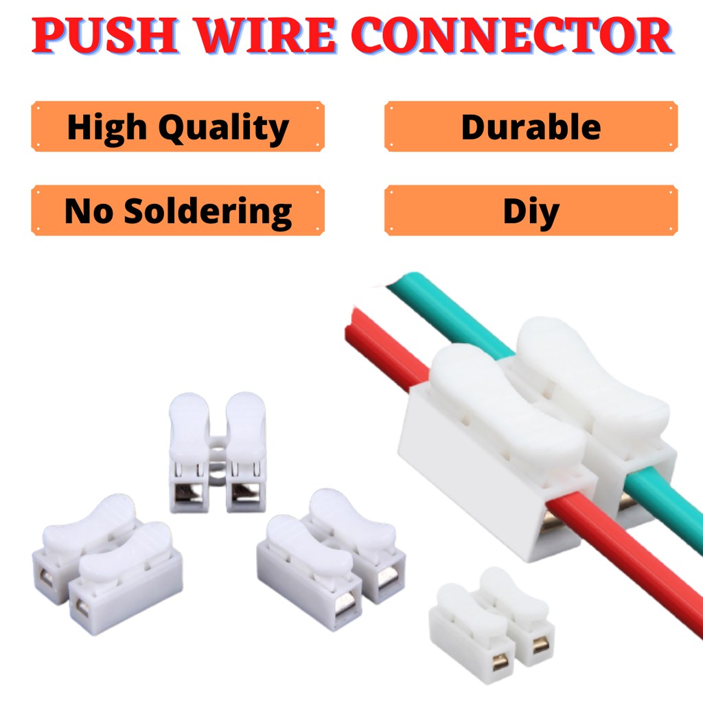 Pvc 10 Pcs Terminal Block Wire Connector Push 2p Butt Joint Bar Kabel Wayar Connect Plug N Play