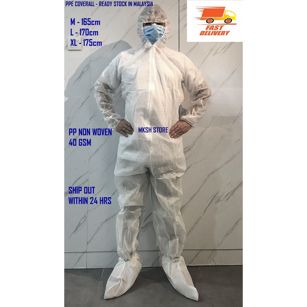 Ready Stock Baju PPE Isolation Suit Coverall Jump Suit PP Non Woven ...