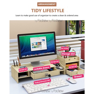 AMZ 2 Tier Monitor Stand Riser With Drawer Lock Multifunction Wood Made ...