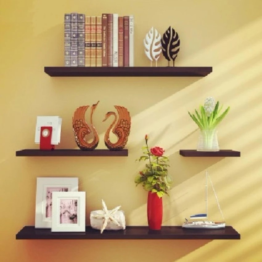 Set of 4: Sky Floating Wall Shelves (Coffee) | Shopee Malaysia