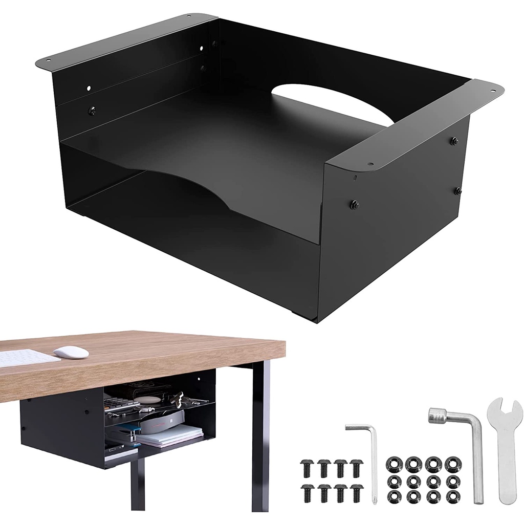 Under desk storage Metal Shelf Double Layer Design with Adjustable Tray ...