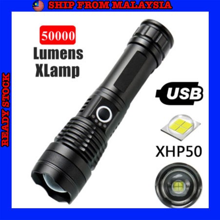 [READY STOCK] 50000 lumens XLamp XHP50 most powerful flashlight usb ...