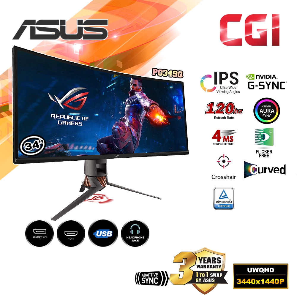 Asus ROG Swift 34" PG349Q Ultrawide QHD IPS 120Hz Gsync Curved Gaming ...