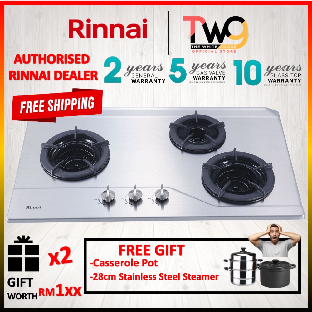 [Ready Stock +2 GIFT] Rinnai Gas Hob RB-3SI Stainless Steel Inner Burner Cooking Gas Hob RB3SI-C ...
