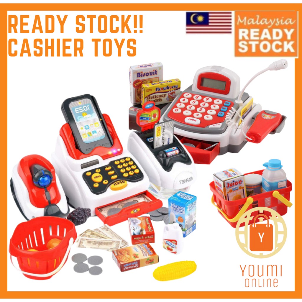 [Reasy Stock] Cash Register Kids Cashier Set Pretend Toys Supermarket ...