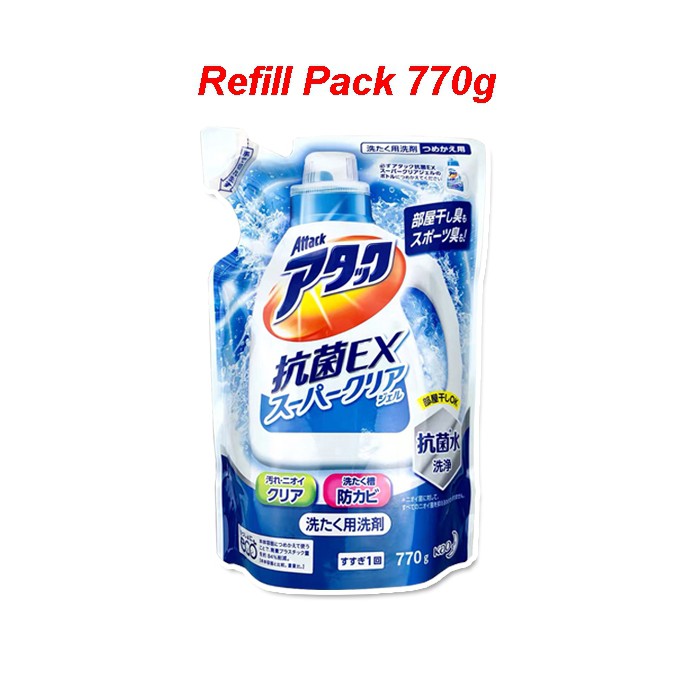 KAO Attack Antibacterial EX Super Clear Gel Liquid Laundry Detergent 770g Refill Pack | Shopee ...