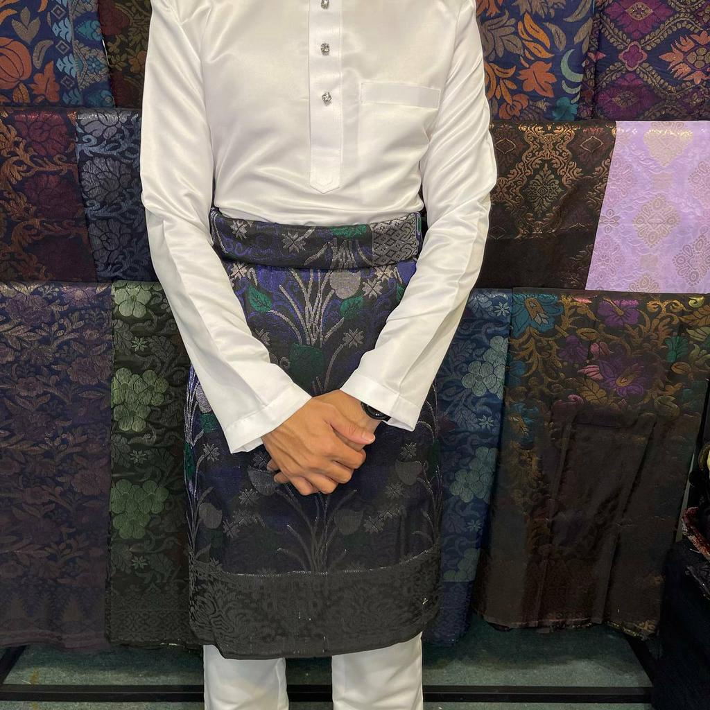 Samping Songket Adult - Exclusive Abstract Blue Flower/Black | Shopee ...