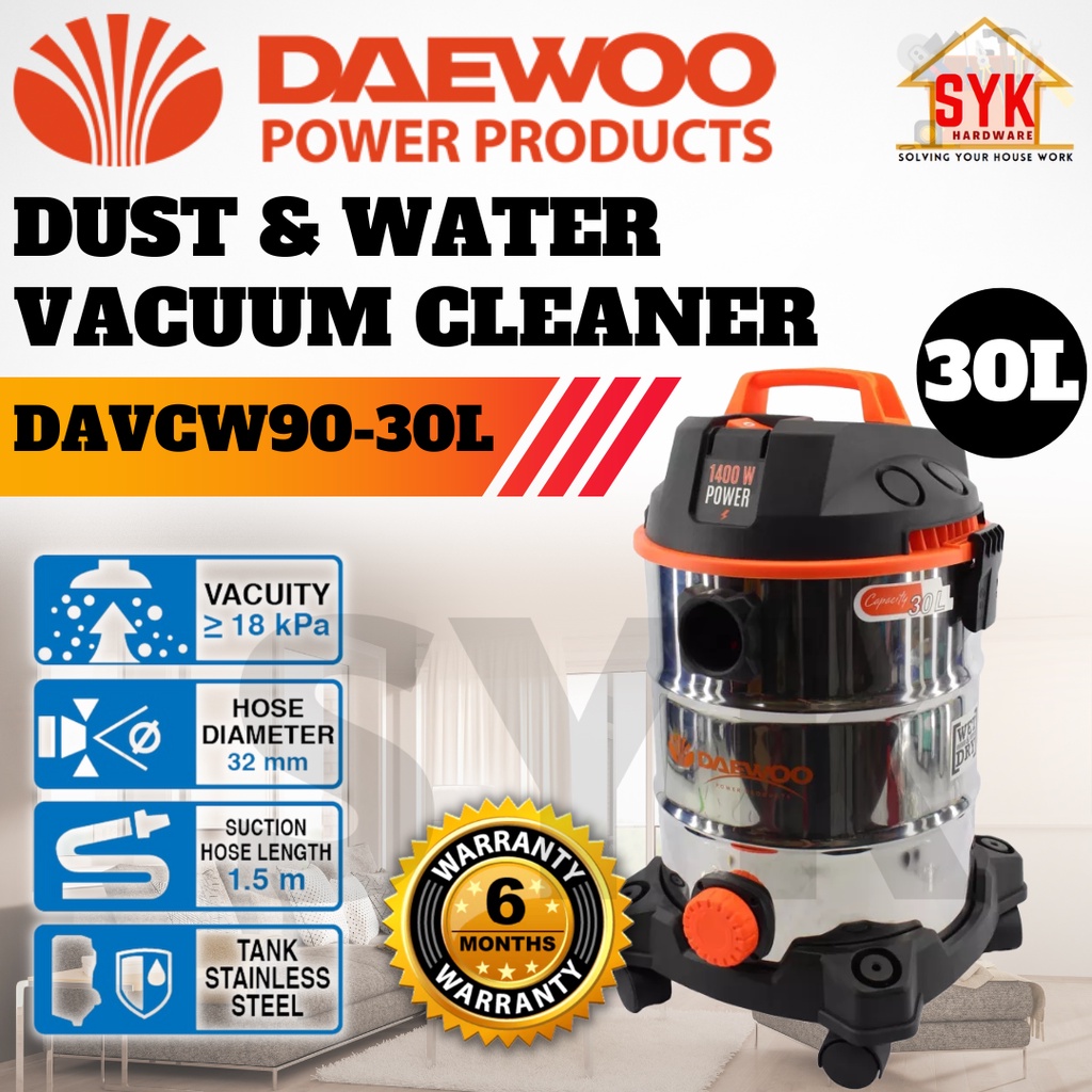SYK Daewoo DAVC/DAVCW90-30L 30L 1400W Corded Wet and Dry Vacuum Cleaners Floor Care Appliances ...