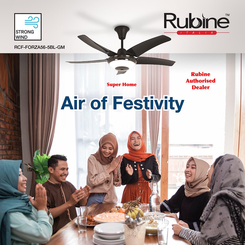 Rubine Remote Control Ceiling Fan RCF-FORZA56-5BL-GM 56 inch Remote control AC Motor with TRI ...