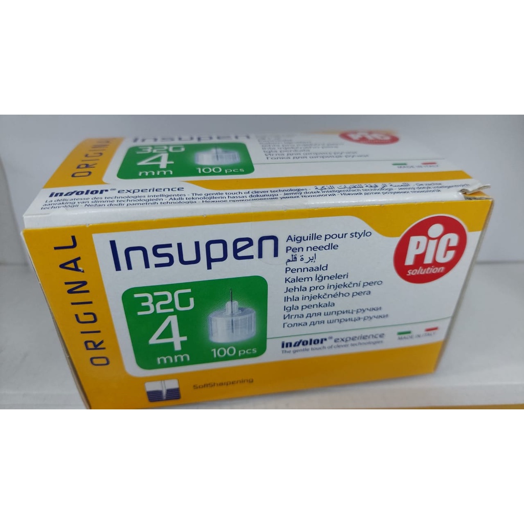 PiC SOLUTION INSUPEN 32G 4MM 100'S INSULIN PEN NEEDLE ORIGINAL (MADE IN ITALY) FREE ALCOHOL SWAB ...