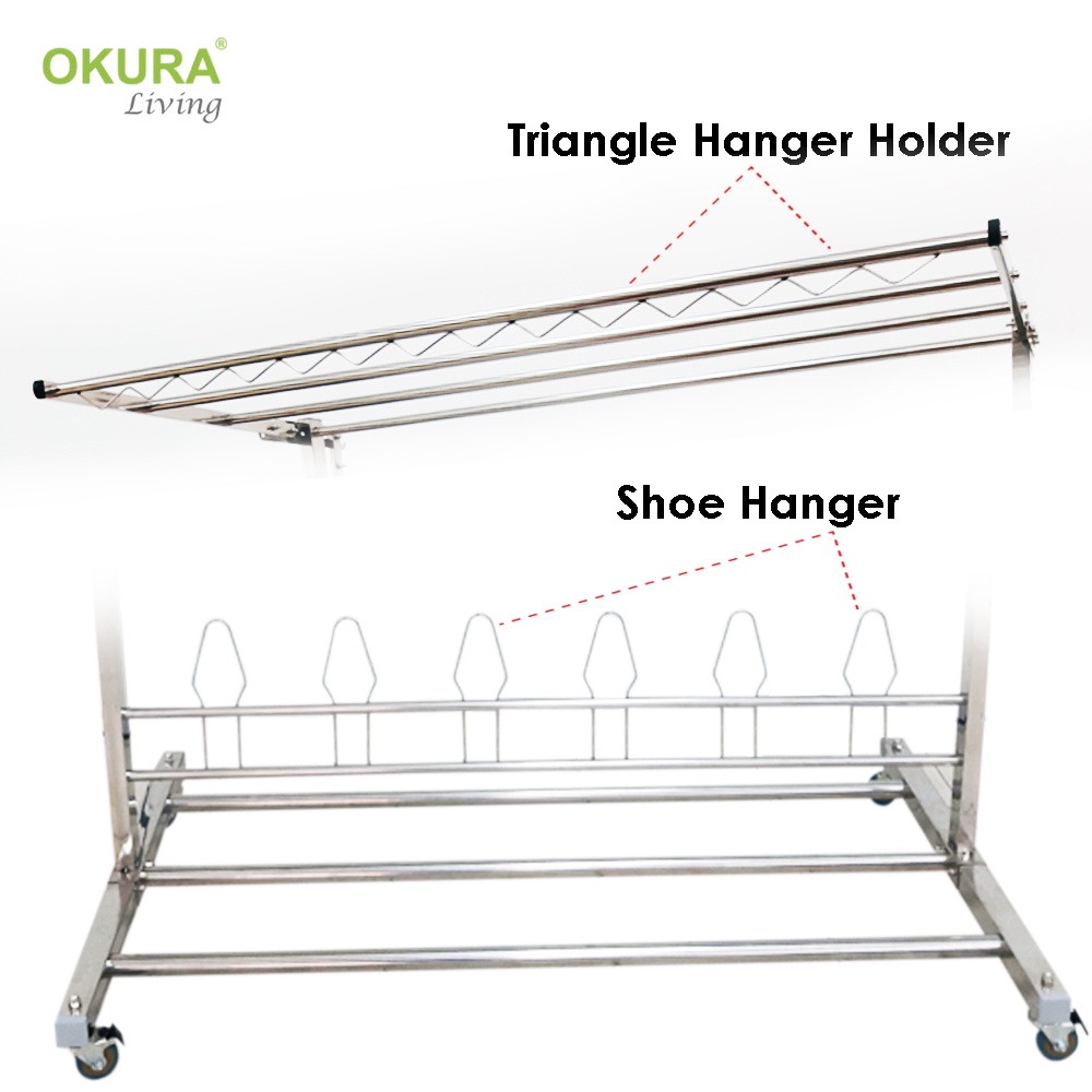 OKURA Stainless Steel Clothes Rack Cloth Drying Rack Foldable Mobility ...