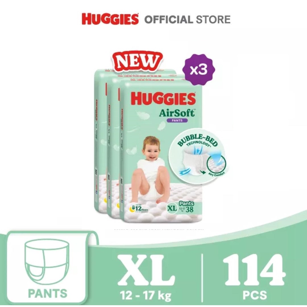 Huggies AirSoft Pants XL38 x 3 Super Jumbo Pack | Shopee Malaysia