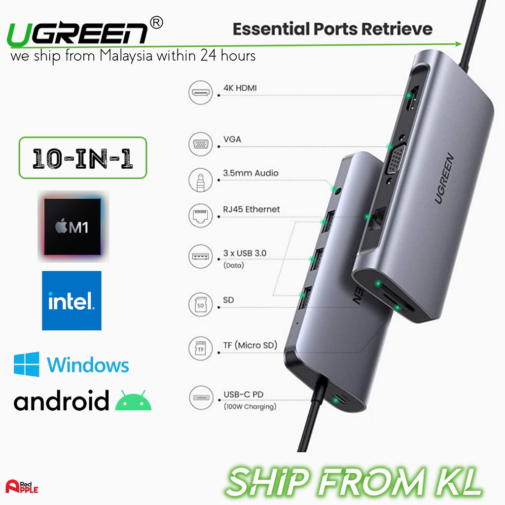 [ REDUCTION MYR 0.99 ] Ugreen usb c hub 10 in 1 type c hub with ethernet 4k usb c to hdmi vga pd ...