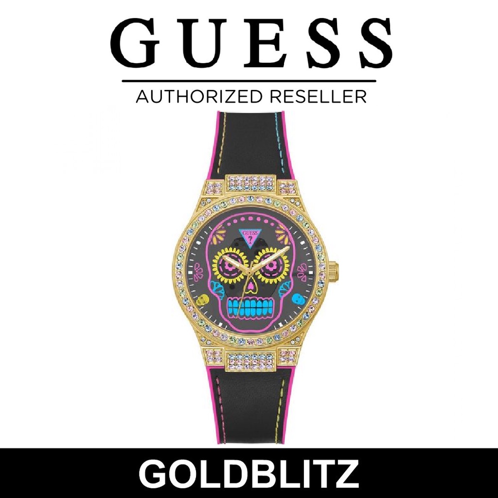 Guess Gold Skeleton GW0505L1 Multicolor Crystal Silicone Quartz Watch ...
