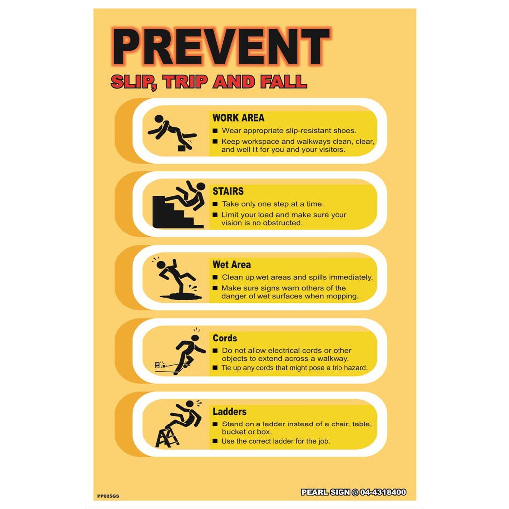 JKKP/DOSH POSTER SLIP,TRIP AND FALL" (400X600MM) C/W WOODEN FRAME 1PCS ...