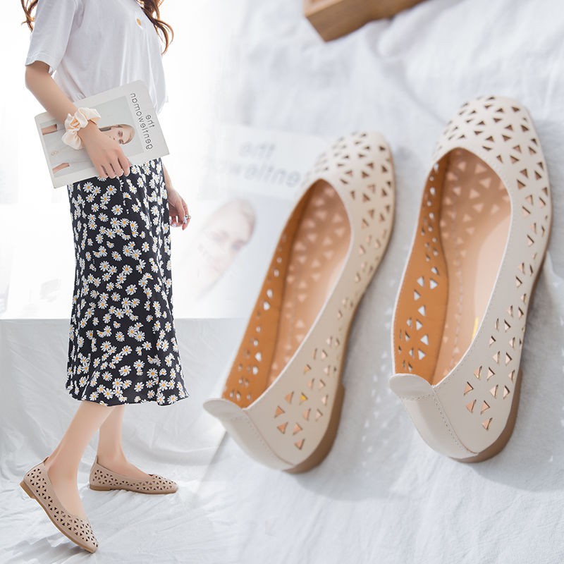 Saiz 35-43 Kasut wanita bersaiz besar tunggal berongga rata sol lembut ...