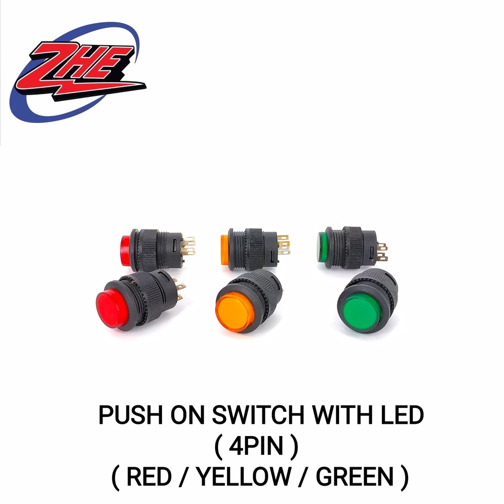 4-Pin Momentary Push On Button Switch With LED (RED/ YELLOW/ GREEN ...