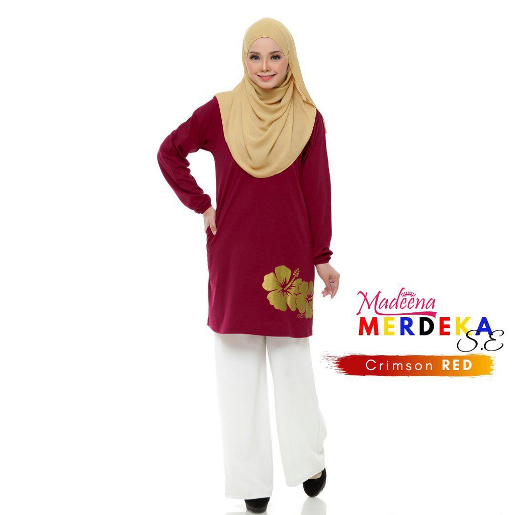 Tshirt Muslimah Madeena Merdeka Inspired - Crimson Red | Baju Muslimah ...