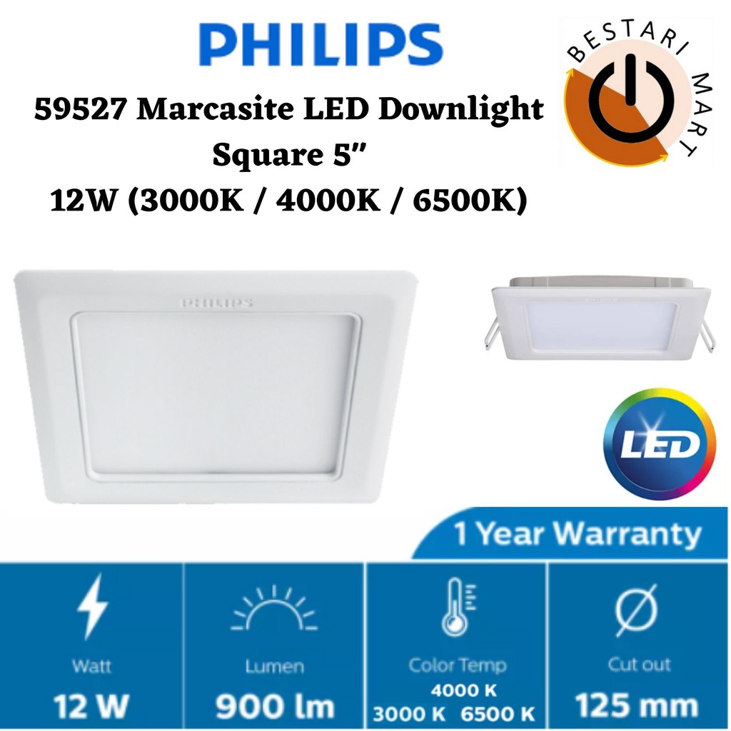 PHILIPS 59527 12W (3000K / 4000K / 6500K) -5" INCH LED MARCASITE ...