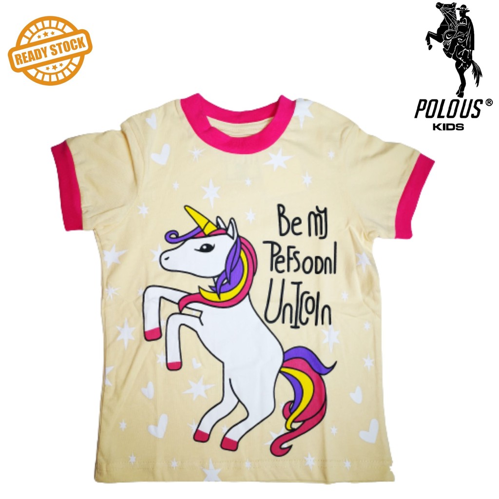 POLOUS Girl Cotton Short Sleeve Round Neck Shirt 9013- UNICORN CREME 1Y ...