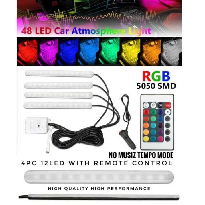 Car Led Interior Light Wireless Remote Control Under Dashboard Led ...