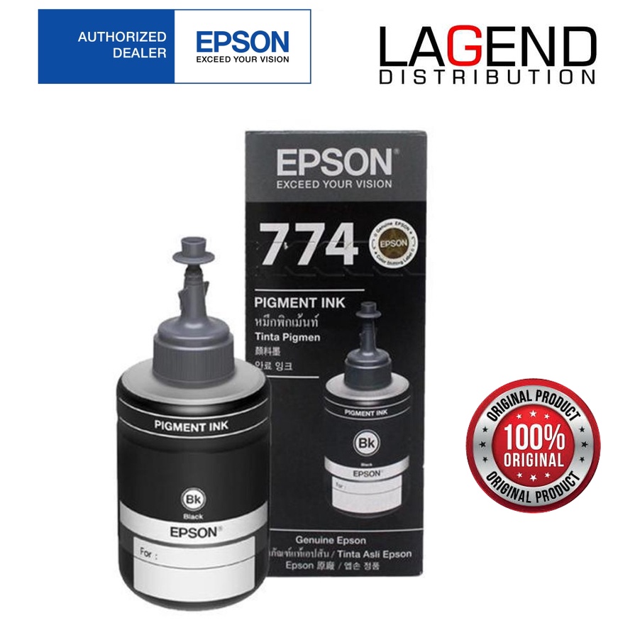 100% ORIGINAL EPSON 774 INK BLACK M100 M200 L605 L655 L1455 PRINTER ...