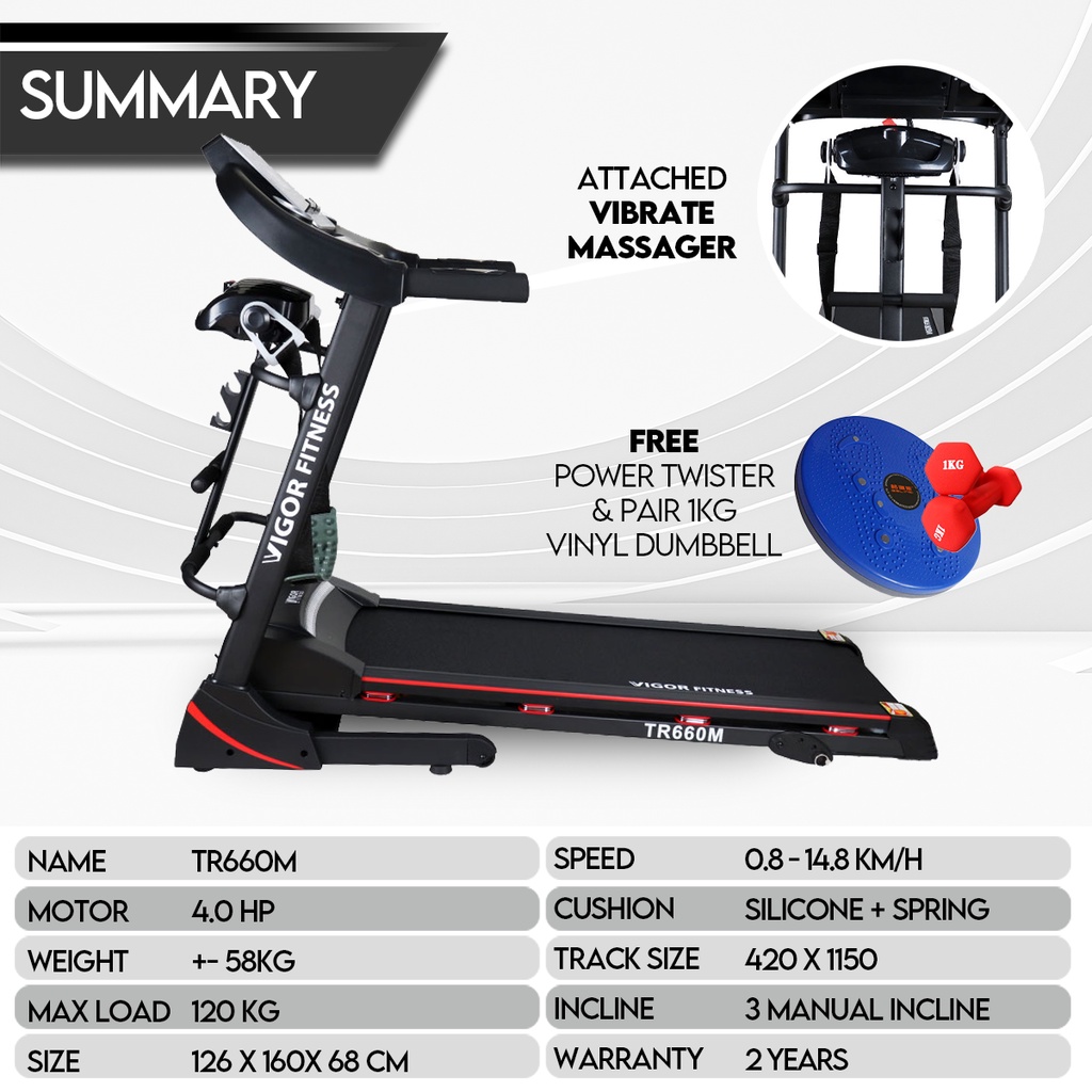 Vigor Fitness Treadmill 4.0hp Multifunction Jogging Running Machine ...