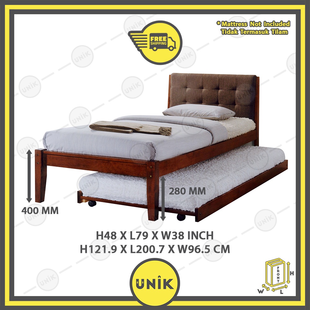 Single Wooden Bed Frame with Linen Fabric Cushion | Katil Bujang Kayu ...