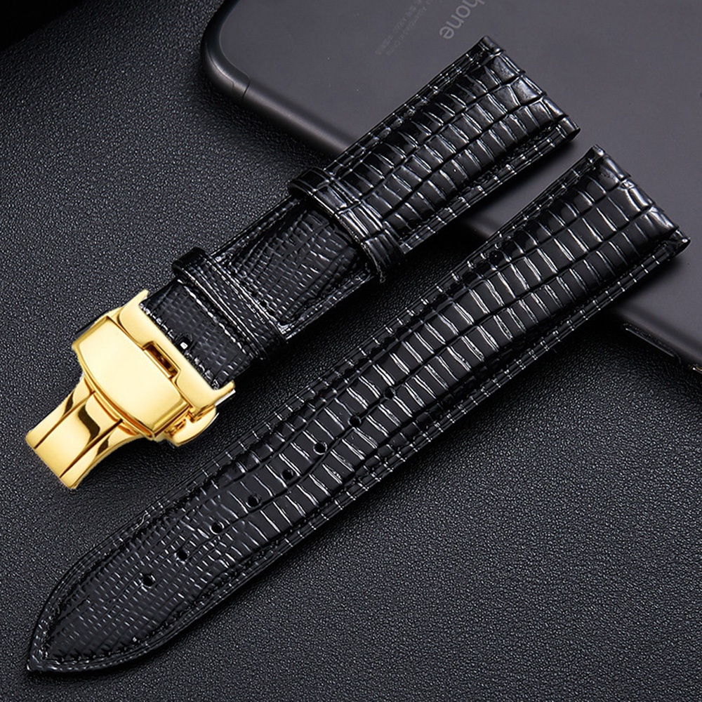 NEW Lizard Texture Butterfly Buckle Watchband Leather Watch Strap ...